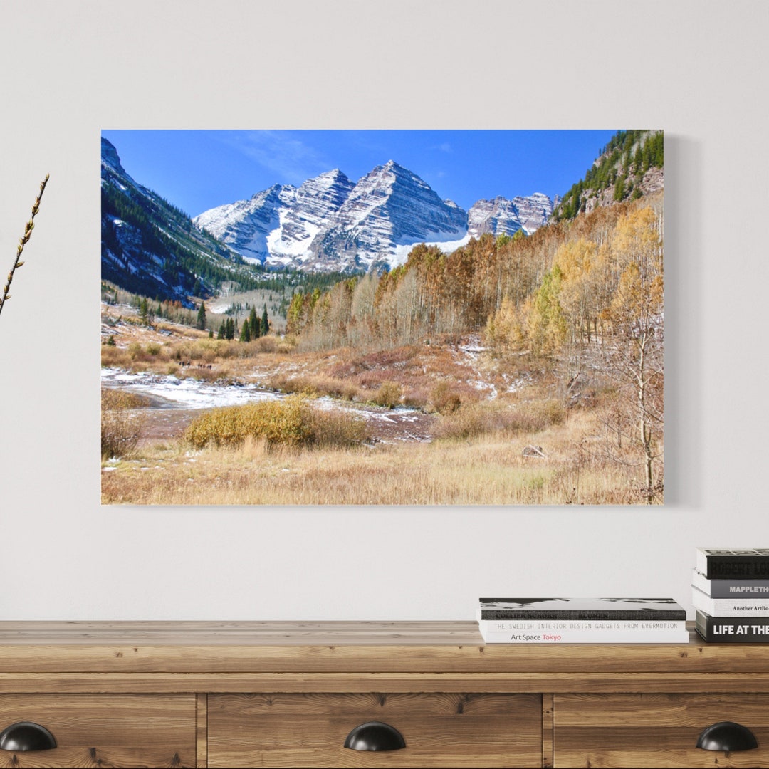 Maroon Bells, Fall Foliage, Canvas Print, Colorado Home, Rustic Lodge ...