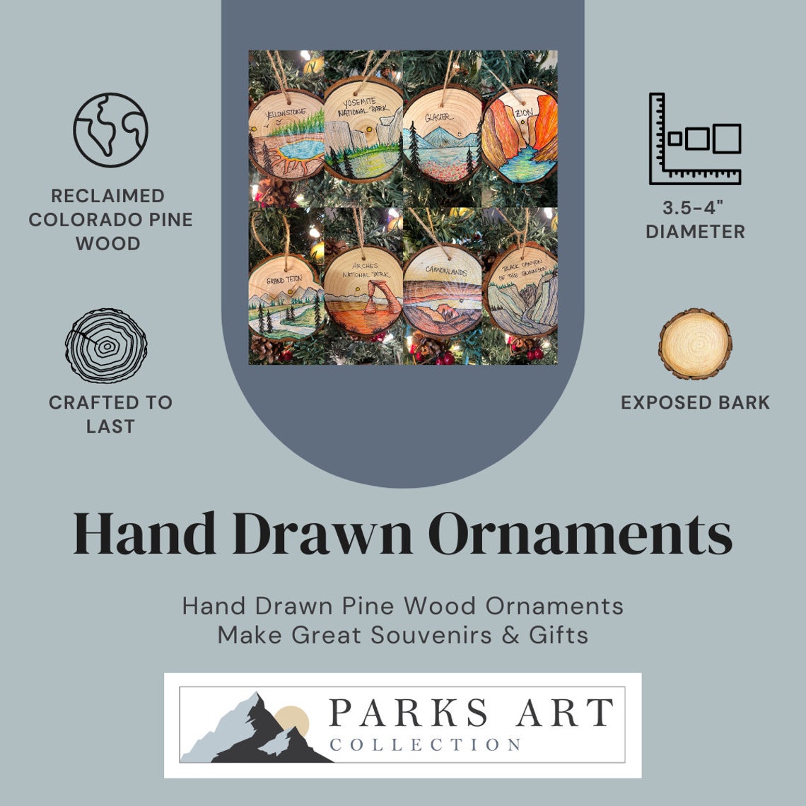 Sequoia National Park Christmas Ornament: Hand-painted Wood Slice Art ...