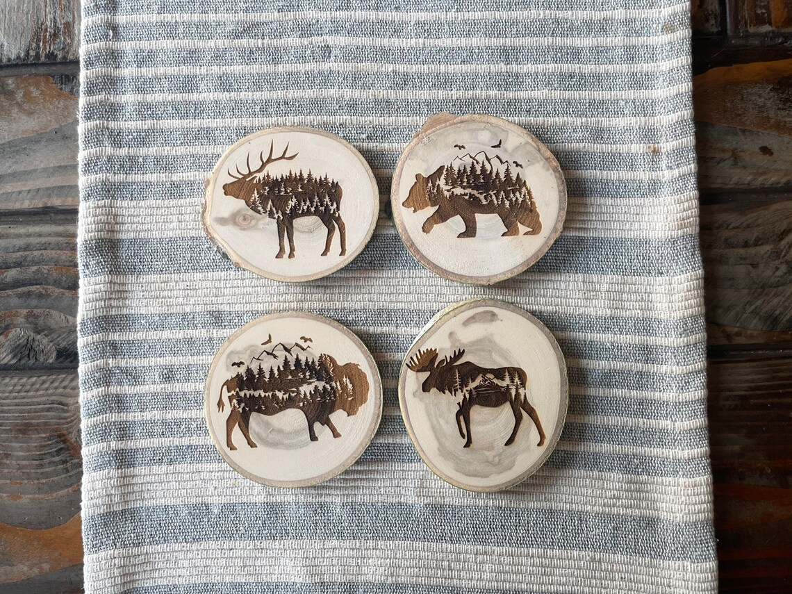 Rustic Wildlife Coasters Moose Art Bear Decor Buffalo - Etsy