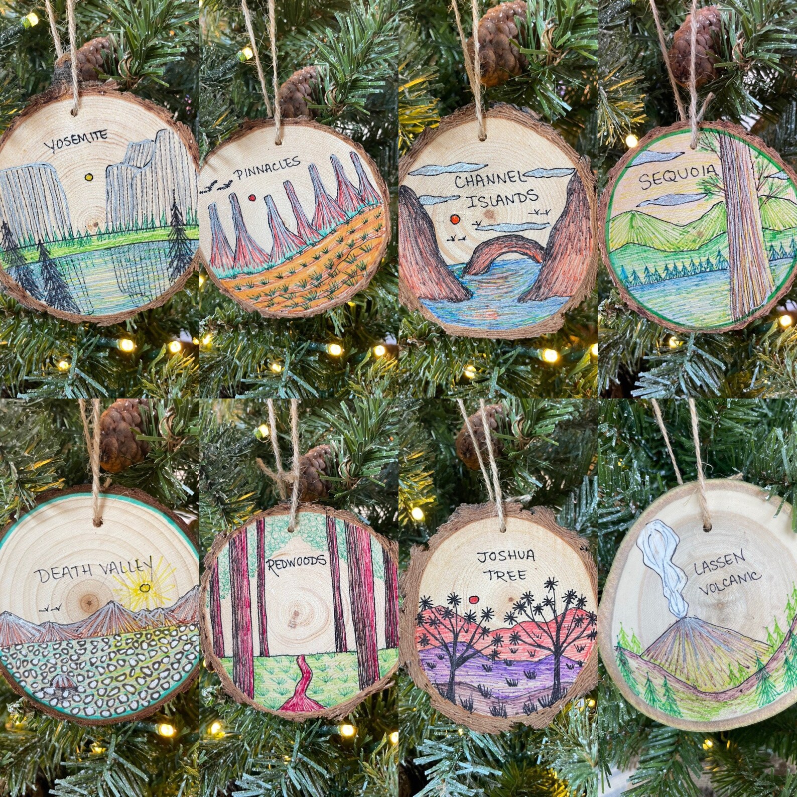 Sequoia National Park Christmas Ornament: Hand-painted Wood Slice Art ...