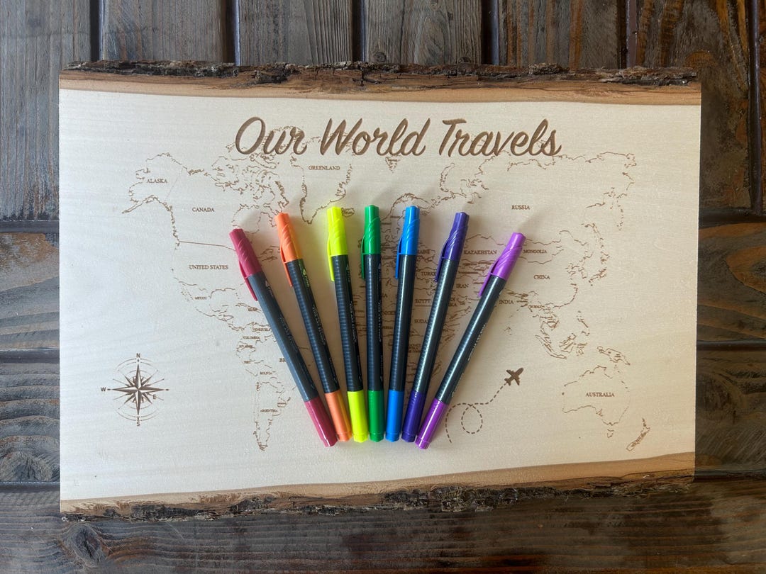 Wooden World Map Sign: Colorful Travel Tracker With Markers - Etsy