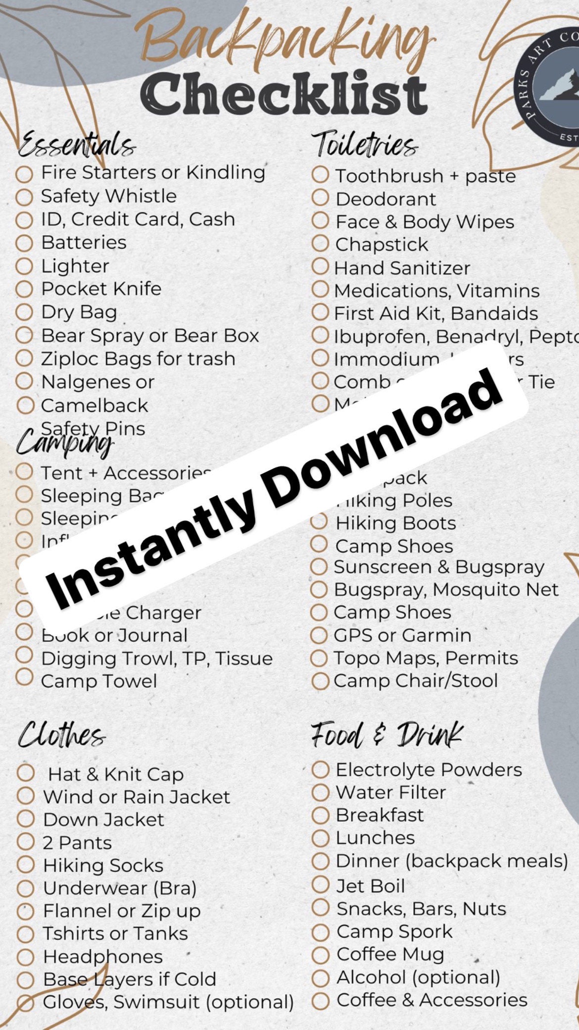 Backpacking Checklist for First Time Backpackers (digital Download) - Etsy