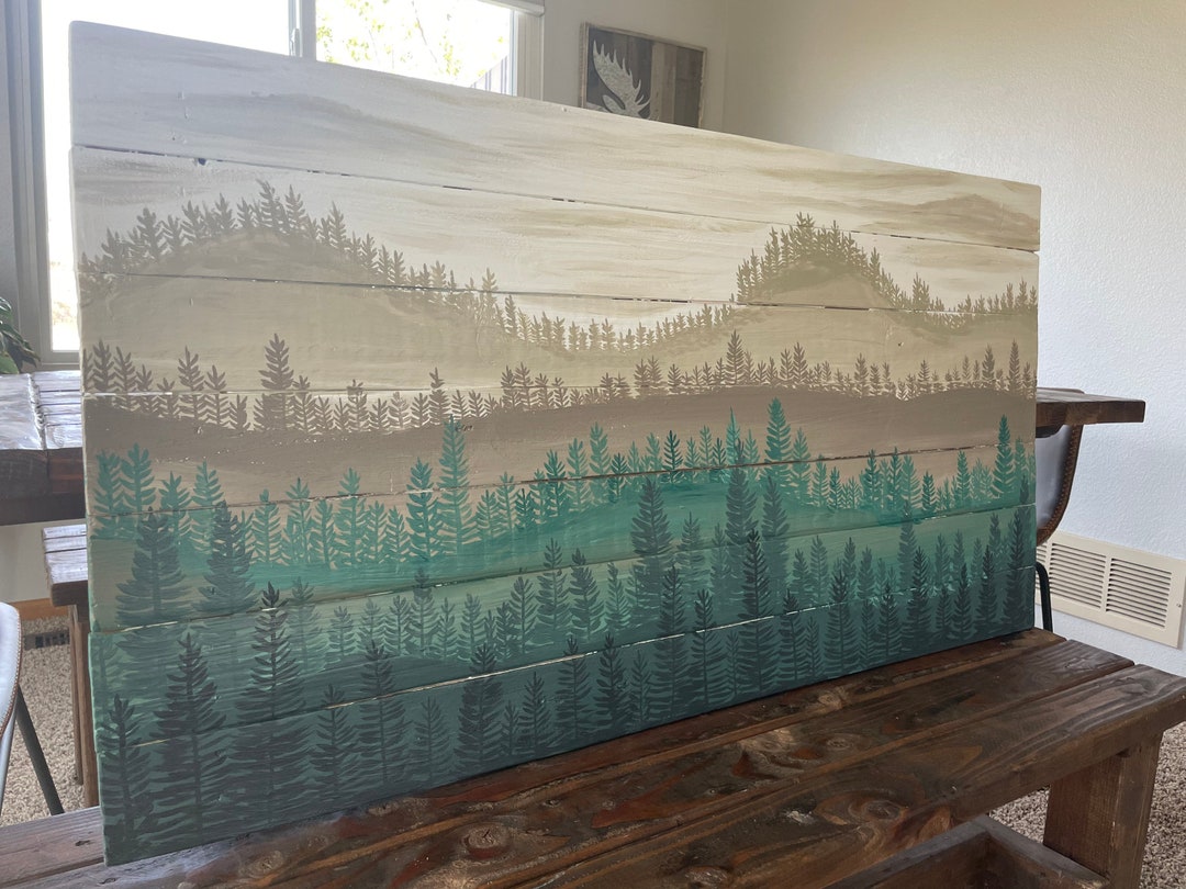 Forest Painting on Pallet Wood, Mountain Decor, Rustic Home, Recycled ...