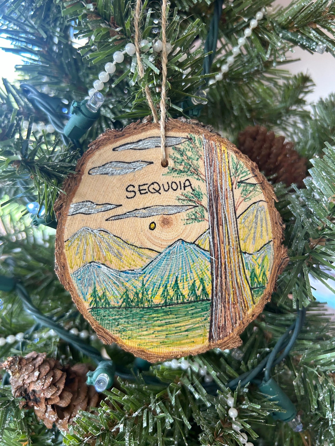 Sequoia National Park Christmas Ornament: Hand-painted Wood Slice Art ...