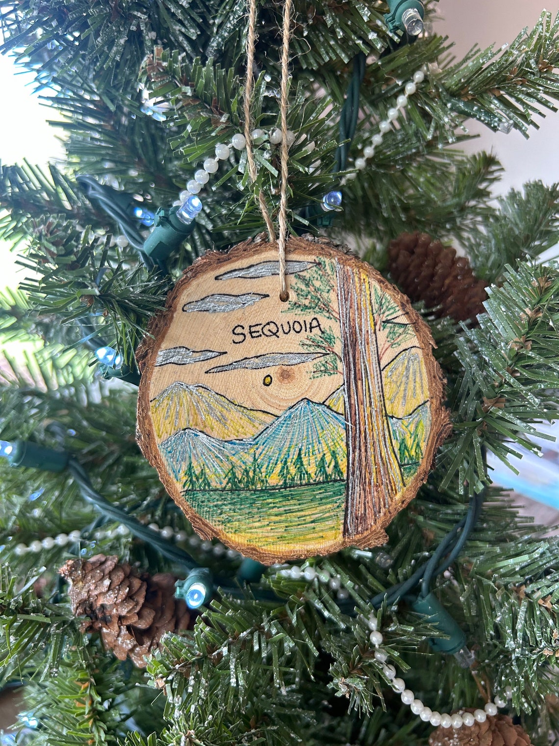 Sequoia National Park Christmas Ornament: Hand-painted Wood Slice Art ...