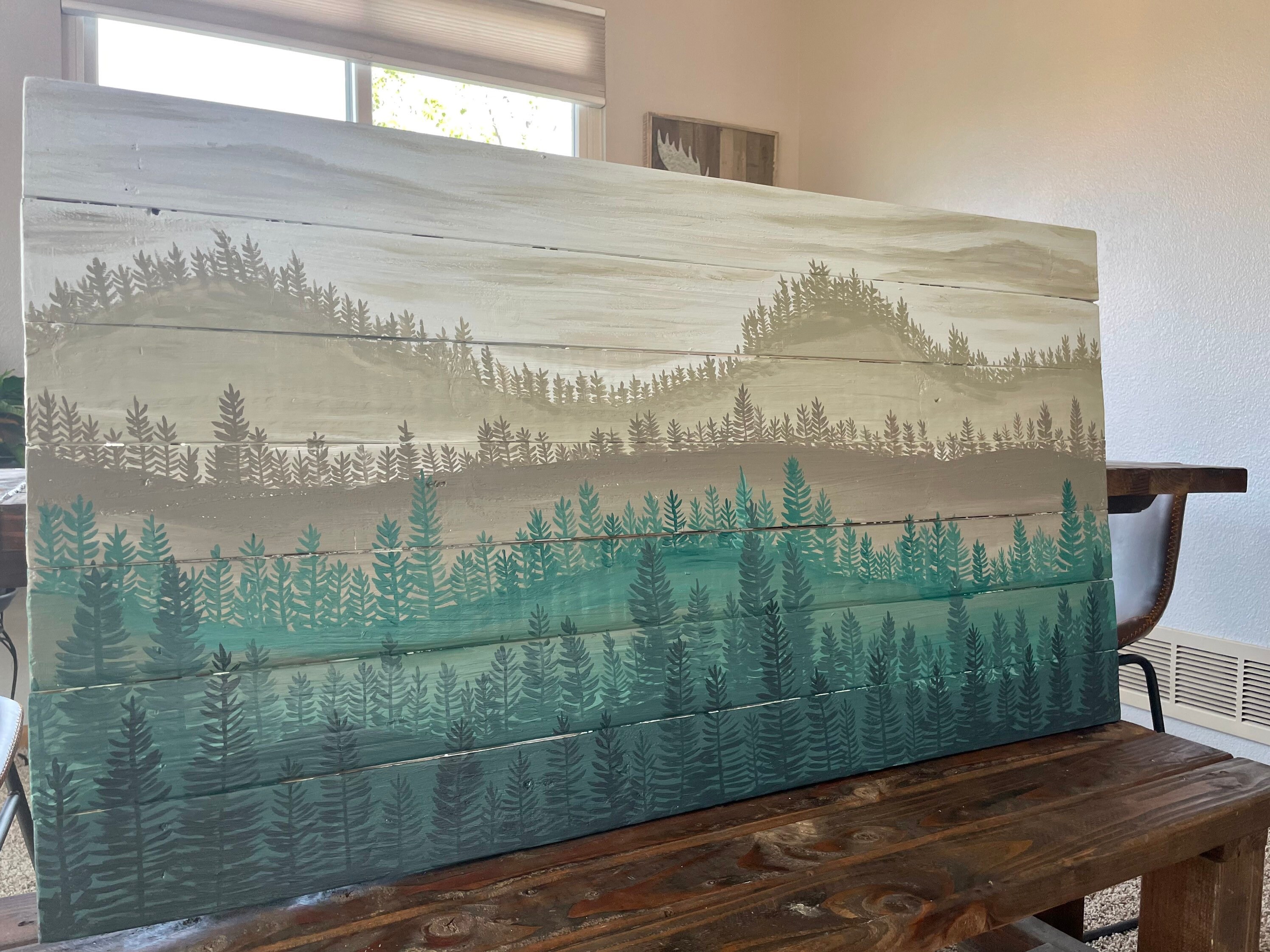 Forest Painting on Pallet Wood Mountain Decor Rustic Home - Etsy