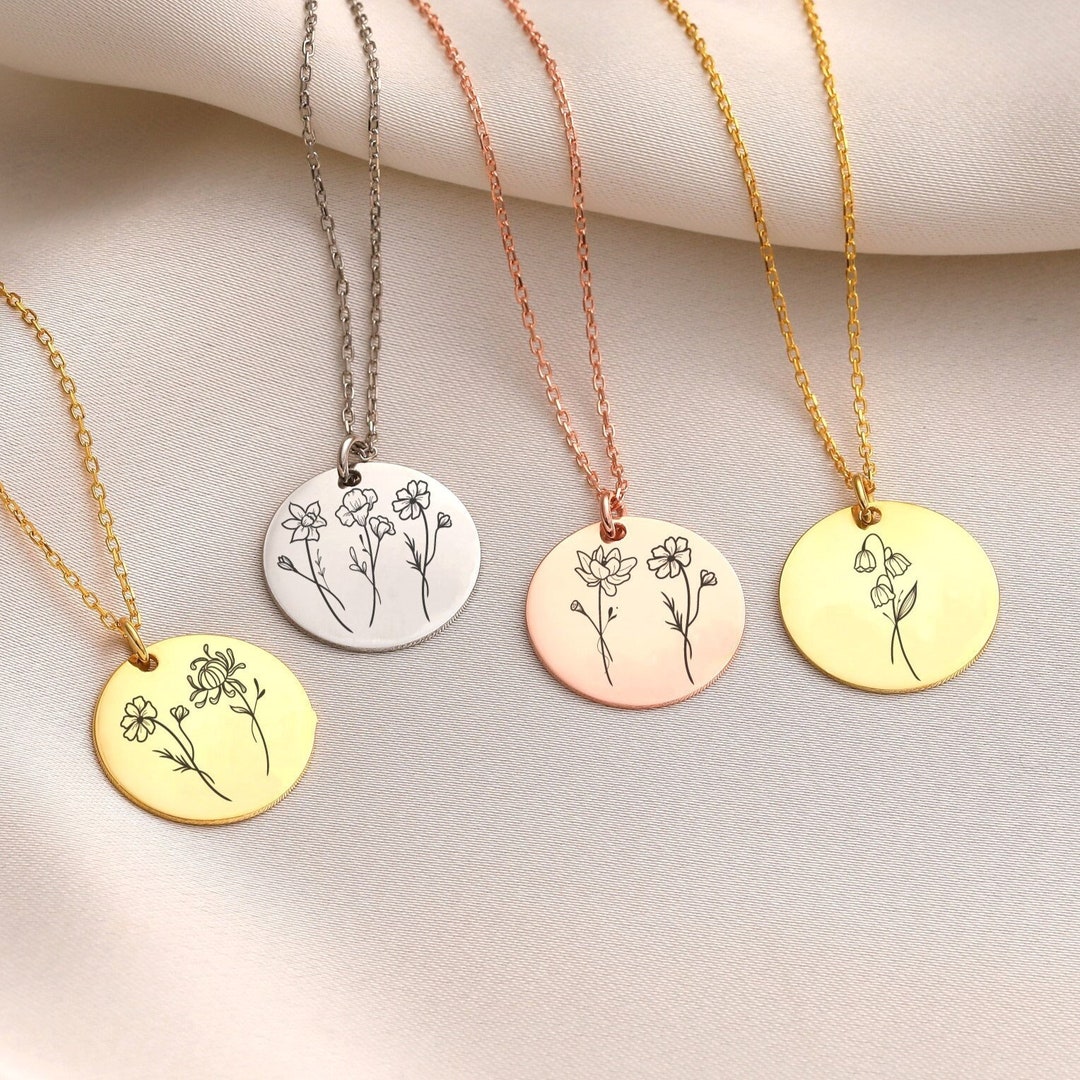 Multiple Birth Flower Necklace, Birth Month Flower Necklace, Birthday ...