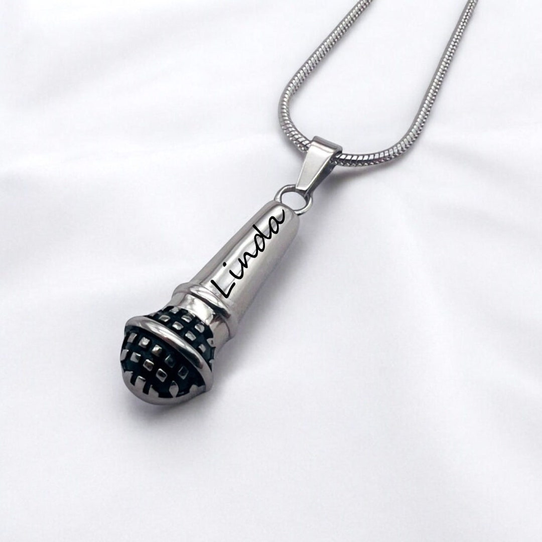 Personalized Microphone Cremation Jewelry Urn Necklace Custom Pet Urn ...