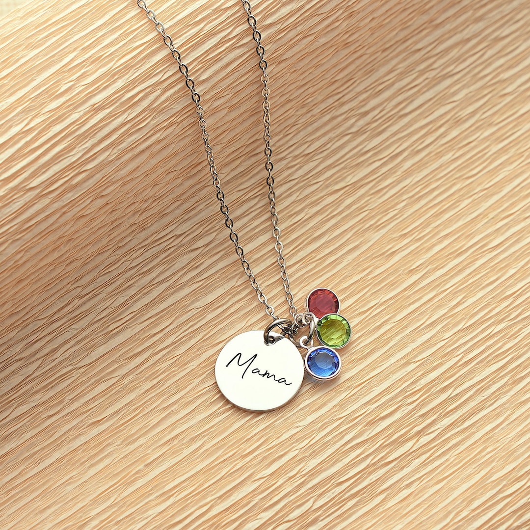 Mama Necklace Personalized With Multiple Birthstones Custom Kids Birth ...