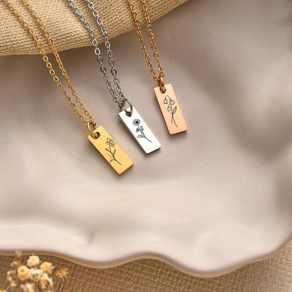 Simple Necklaces For Women Engraved with Custom Birth Flower Necklace Birthday Gifts for Her Christmas Gifts For Her Valentine s Day Gift Etsy