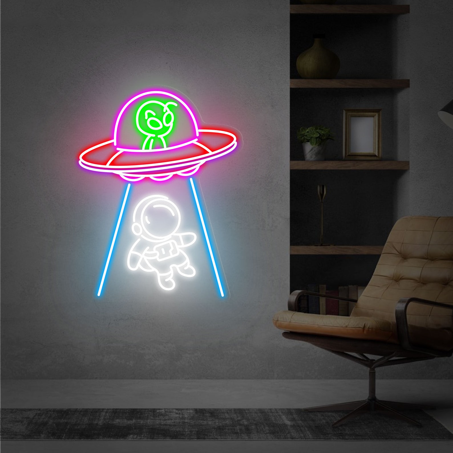 UFO Astronaut Neon Sign, LED Neon Lights, Neon Wall Decor Flying Saucer ...