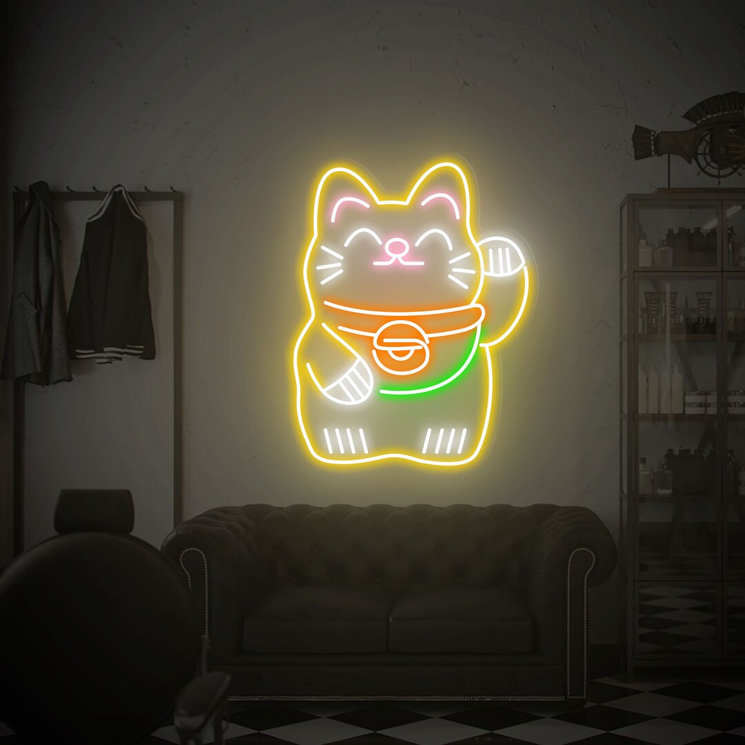 Lucky Cat Neon Sign, Lucky Cat Kitty, Maneki Neko Neon Sign, Anime Neon ...