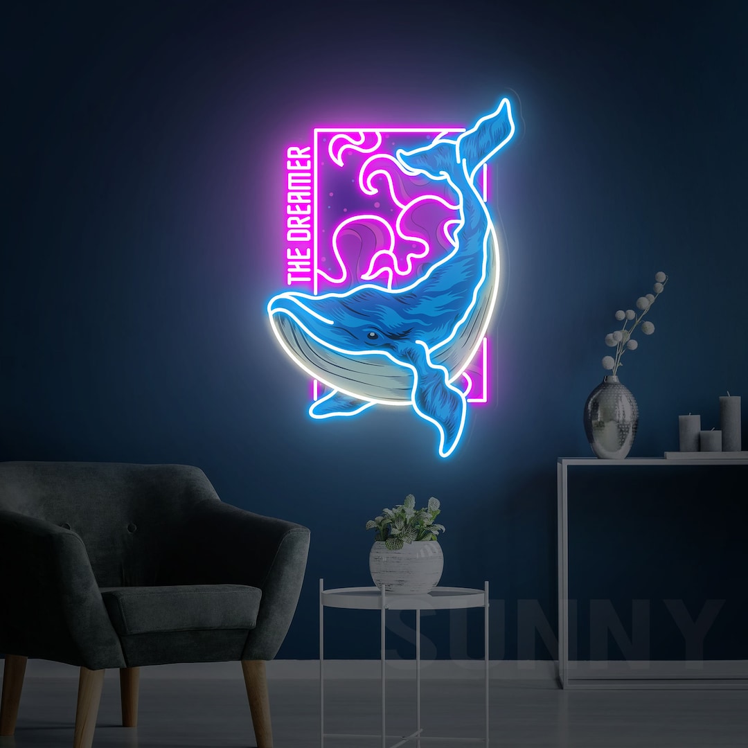 Whale Neon Sign, Blue Whale Neon Light, the Dreamer Wall Art Decor ...