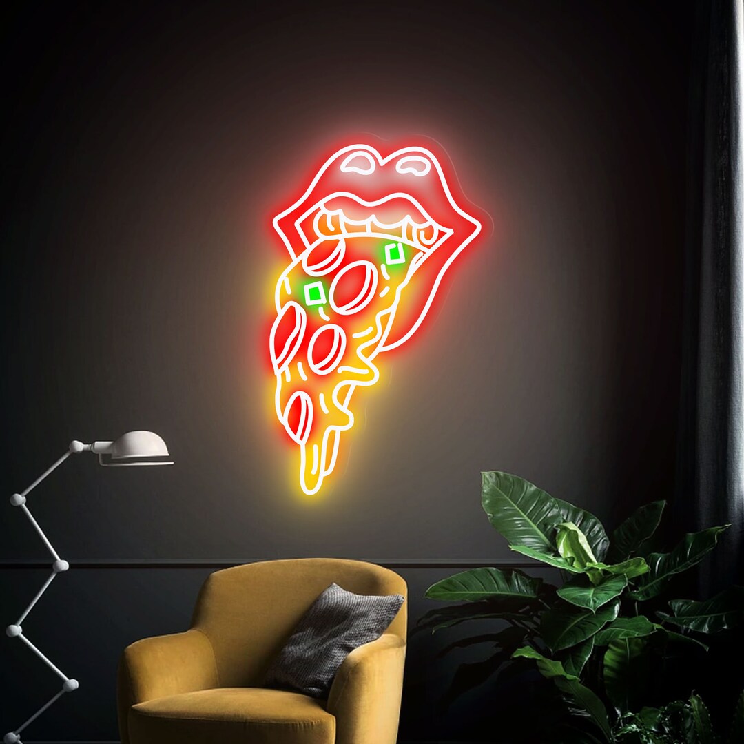 Eating Pizza Neon Sign, Pizza Lips Neon Sign, Wall Decor Kid's Room Led ...
