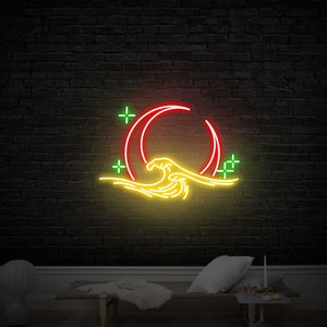 Wave Moon Neon Wall Art Wave Ocean Neon Sign Neon Art, Wave Moon Art ...