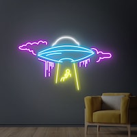 LED Flying Saucer Neon Sign, Space Neon, Extraterrestrial Light Sign ...