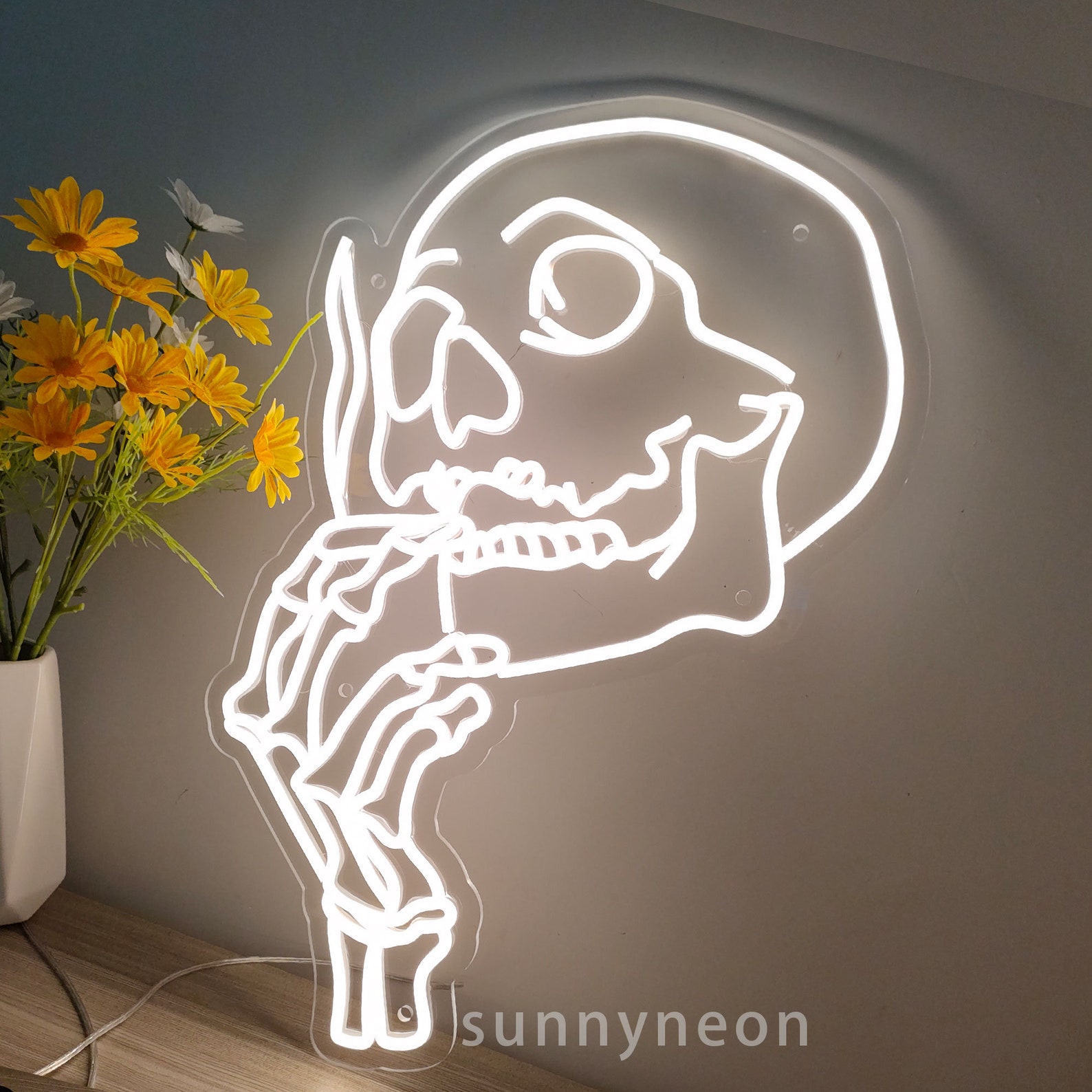 Smoking Skull Head Neon Sign Custom Handmade Art Neon Light White Vibes ...