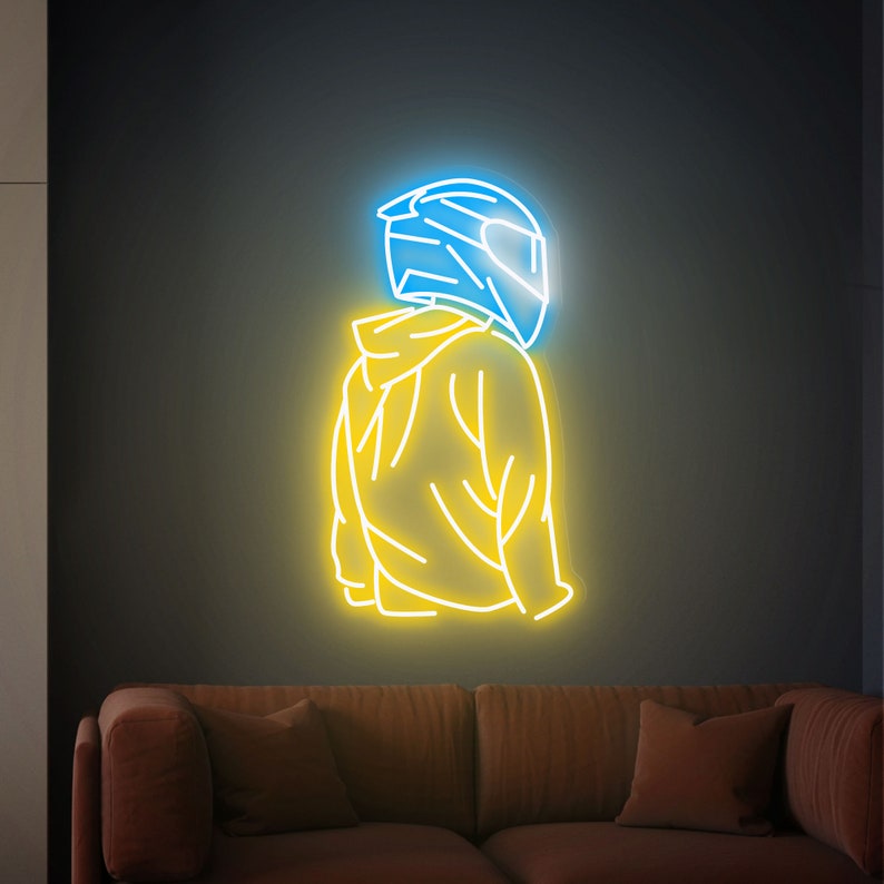 Motorcyclist Neon Sign, Cool Man Sign, Motorcycle Helmet Light Sign ...