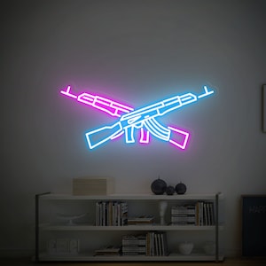 Gun Neon Signs AK 47 Neon Gun Wall Art Décor Neon Custom Ak47 Wall Art ...