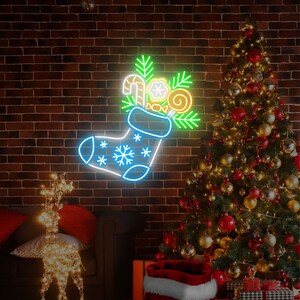 Christmas Stocking Neon Sign Christmas Decoration LED Neon Sign Light ...