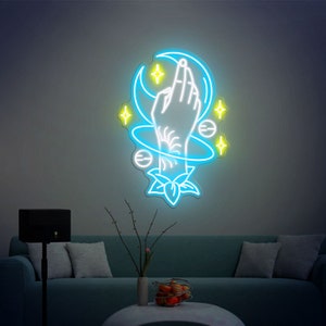 Galaxy Moon and Stars Hand Neon Sign for Bedroom, Cafe, Studio, Custom ...
