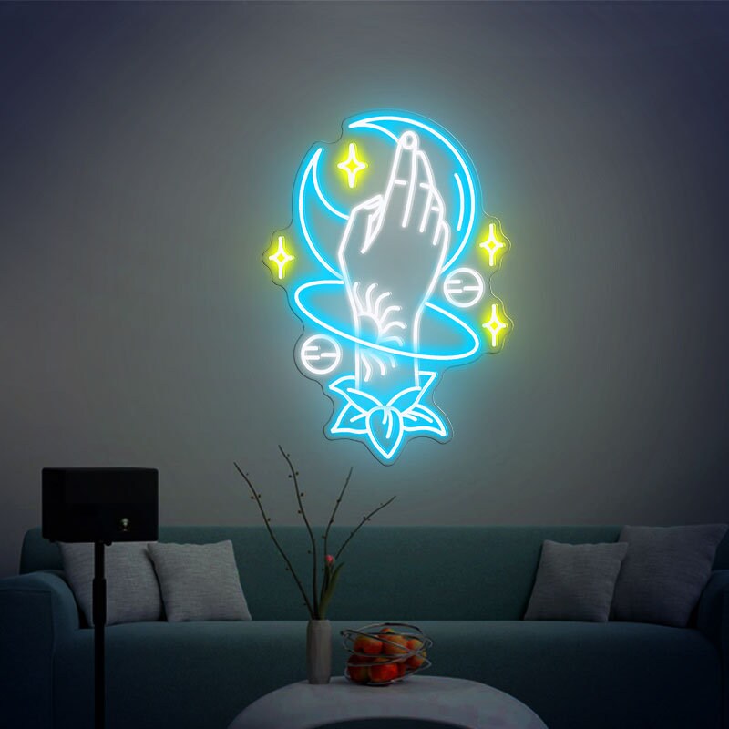Galaxy Moon and Stars Hand Neon Sign for Bedroom Cafe - Etsy