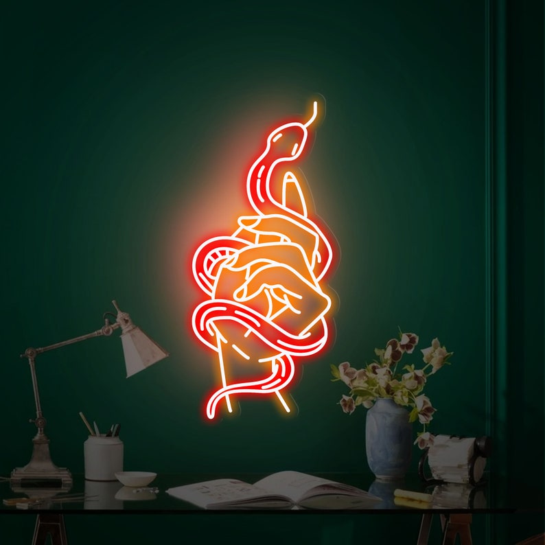 Woman's Hand With Snake Neon Sign, Woman Led Light, Neon Sign Bedroom ...