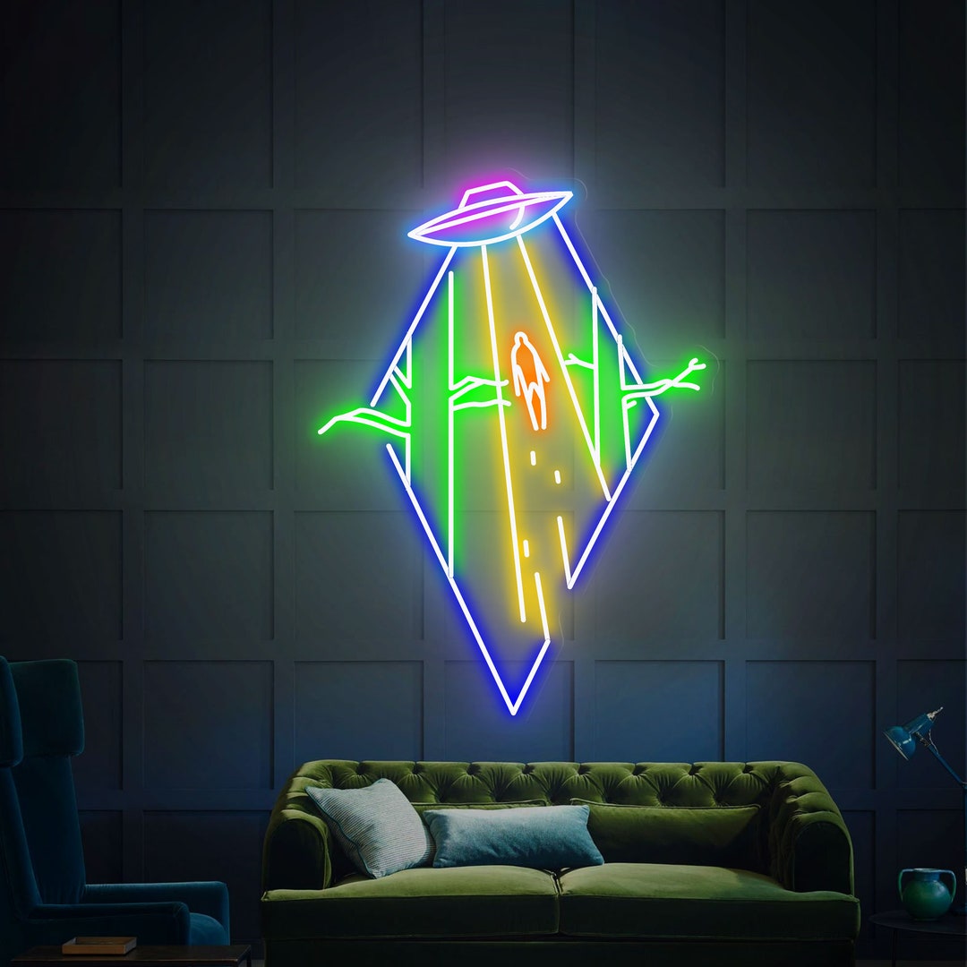 UFO Neon Sign ,LED Neon Lights , Neon Wall Decor Flying Saucer Bedroom ...