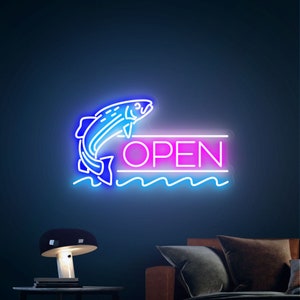 Fish Open Neon Sign, Fish Shop Neon Sign, Neon Signs Lights, Open Logo ...