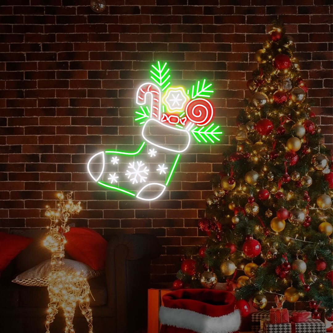Christmas Stocking Neon Sign Christmas Decoration LED Neon Sign Light ...