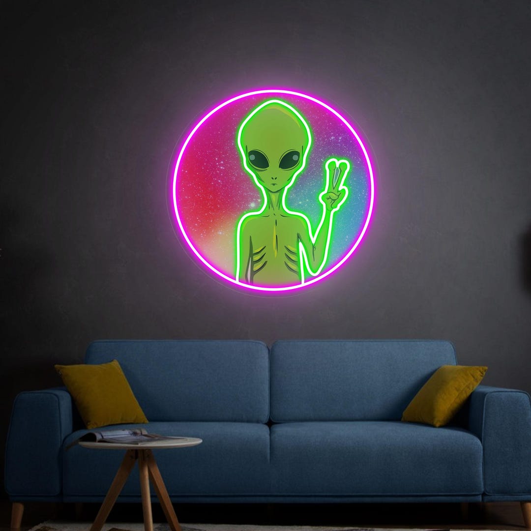 Alien Neon Sign, Oye Gesture Neon Lights, UFO Neon Wall Decor Bedroom ...