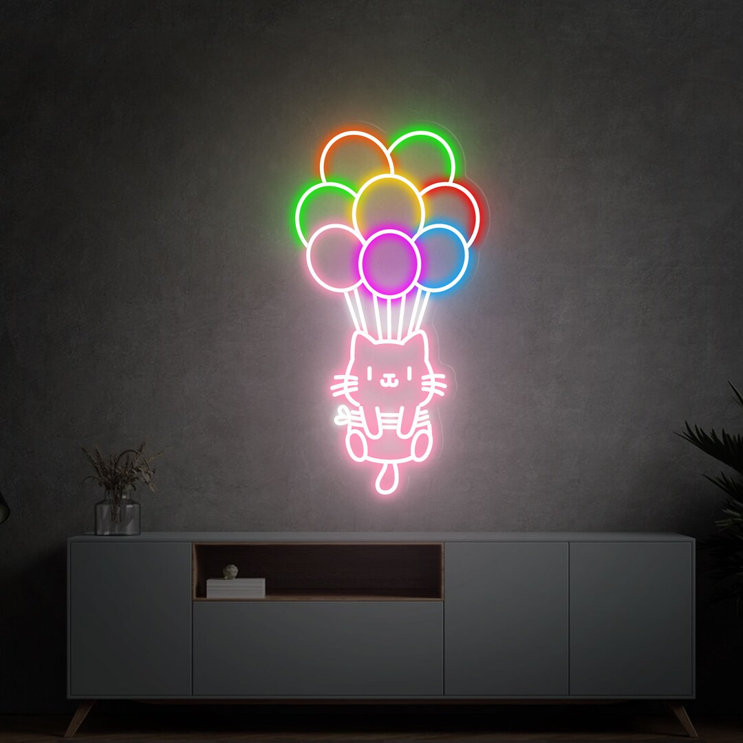 Cute Cat Neon Sign, Colorful Balloon Neon Sign, Kid Room Wall Light ...