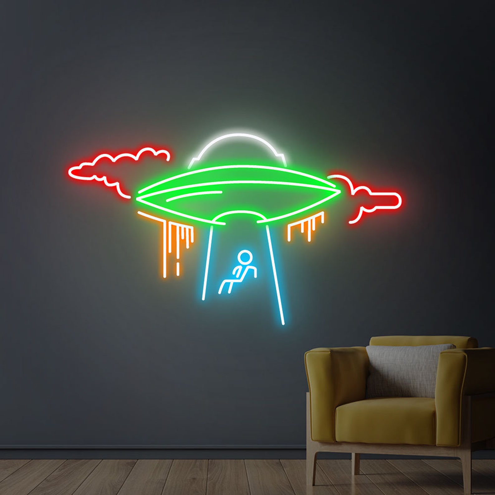 UFO Neon Sign LED Neon Lights Cloud Neon Wall Decor Flying - Etsy