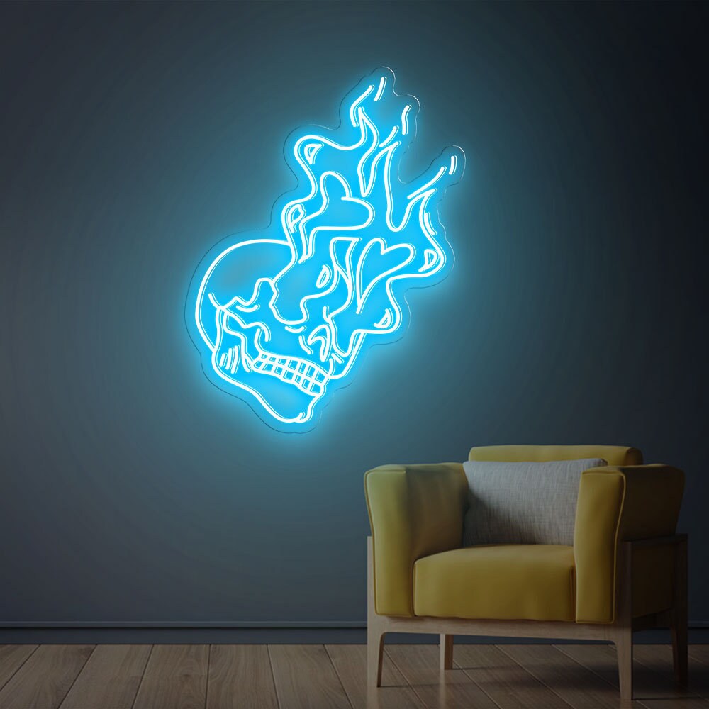 Skull Head Neon Sign Custom Handmade Art Neon Light Skull Fire - Etsy UK