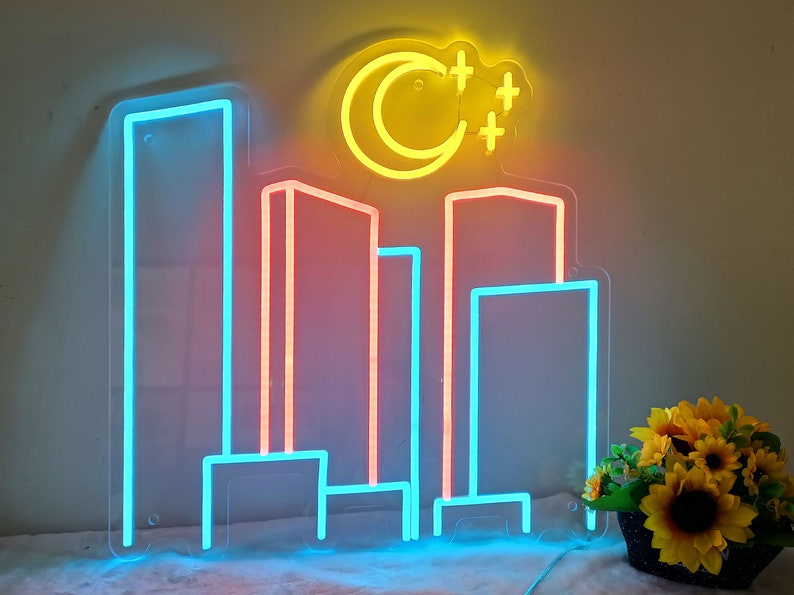 City Skyline Neon Sign - Custom Skyline, Boston Skyline Gift, New York ...