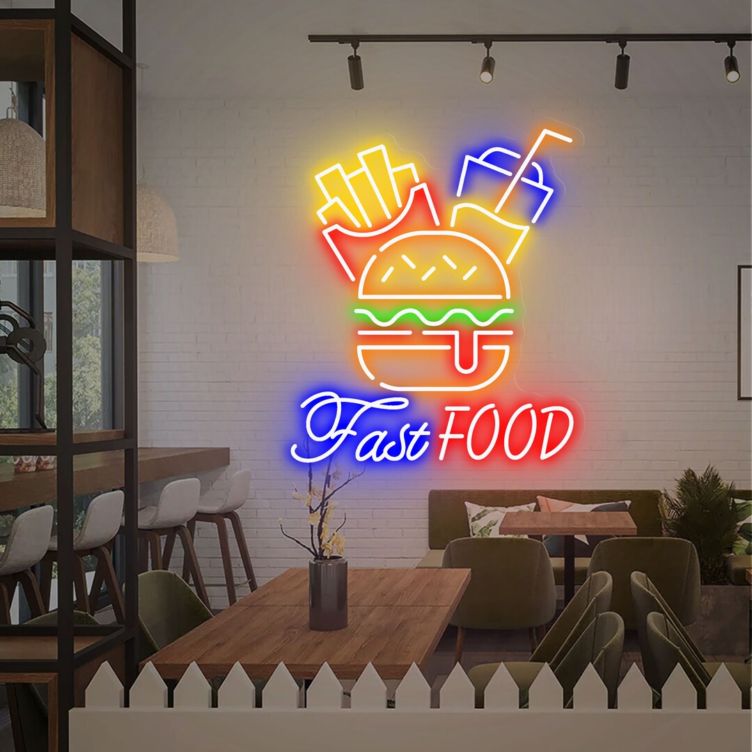 Fastfood Neon Sign, Hamburger Neon Sign, Kitchen Neon Wall Art, Bar ...