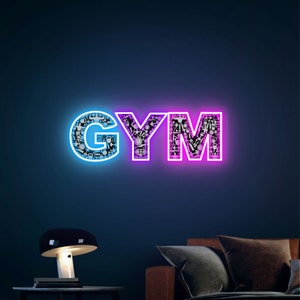 Gym Neon Sign, Gym Neon Light, Gym Wall Art, Gym Wall Decor, Dumbbell ...