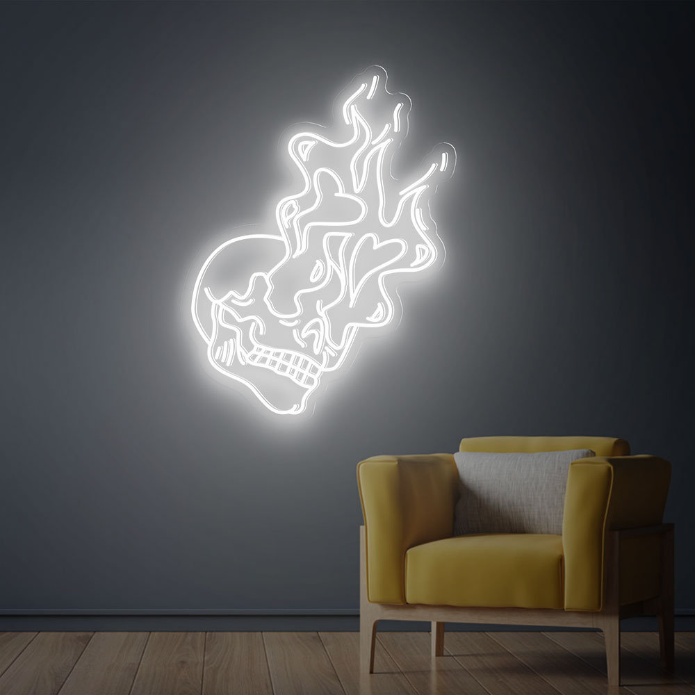 Skull Head Neon Sign Custom Handmade Art Neon Light Skull Fire - Etsy UK