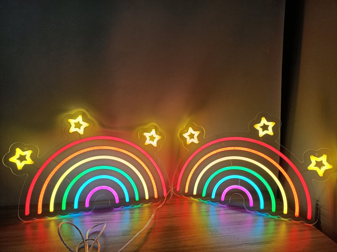 Rainbow Wall Decor - Rainbow Neon Sign, Neon Sign Bedroom, Neon Light ...