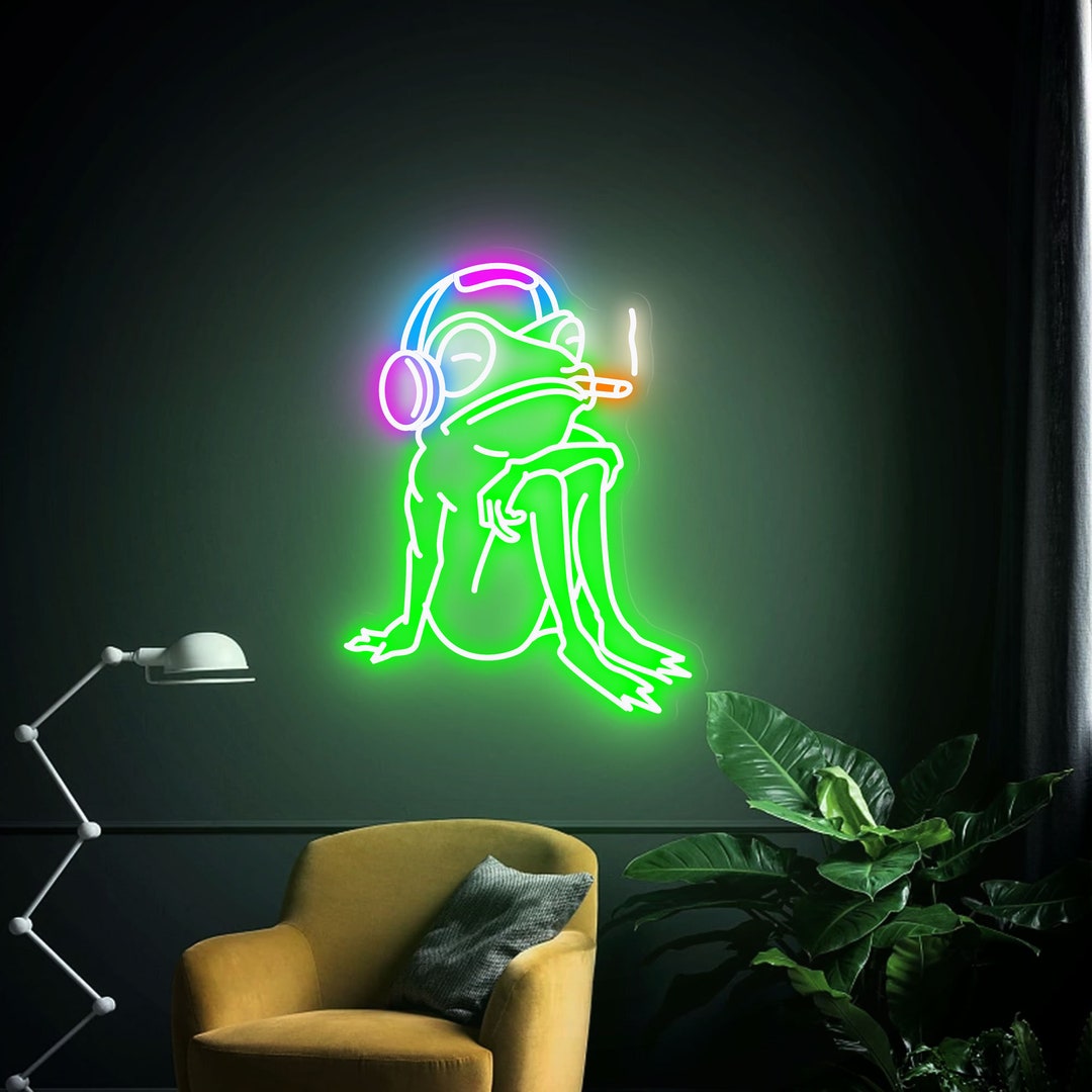 Smoking Frog With Headphone Neon Sign, Frog Light Sign, Custom Frog ...