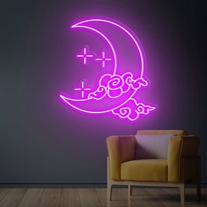 Moon Cloud Star Neon Sign Custom Handmade Art Neon Light White Vibes ...
