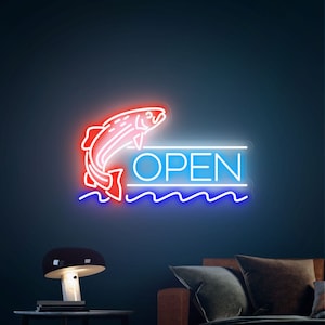 Fish Open Neon Sign, Fish Shop Neon Sign, Neon Signs Lights, Open Logo ...