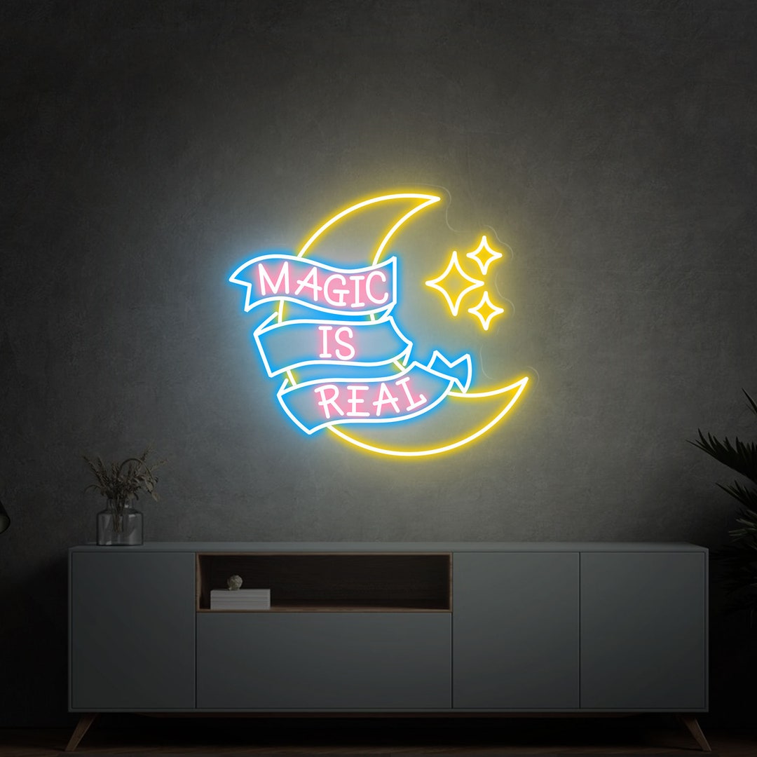 Magic is Real Neon Sign, Custom Moon Neon Sign, Salon Office Decor ...