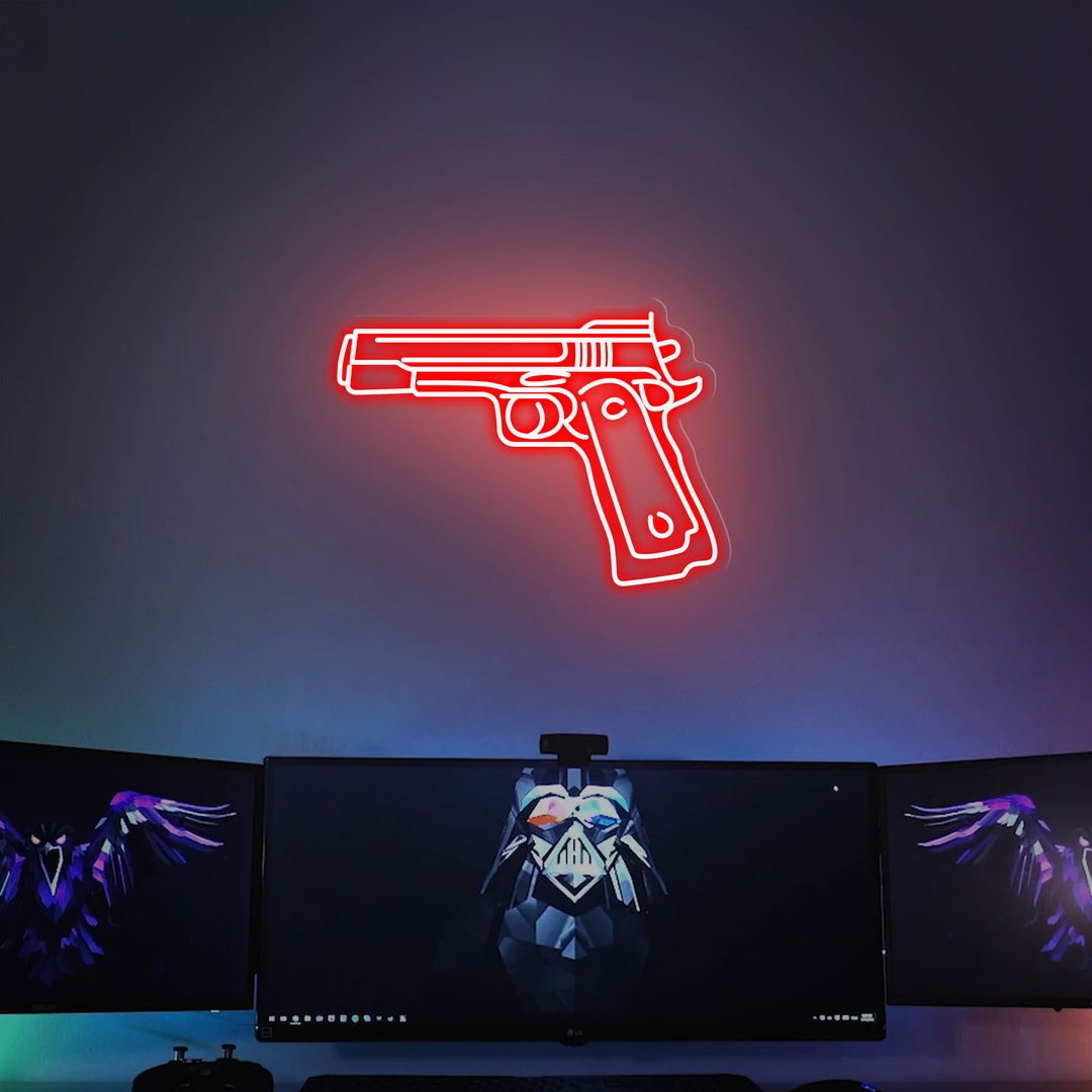 Gun Neon Sign for Wall Game Room Decoration | Neon Wall Light Sign ...