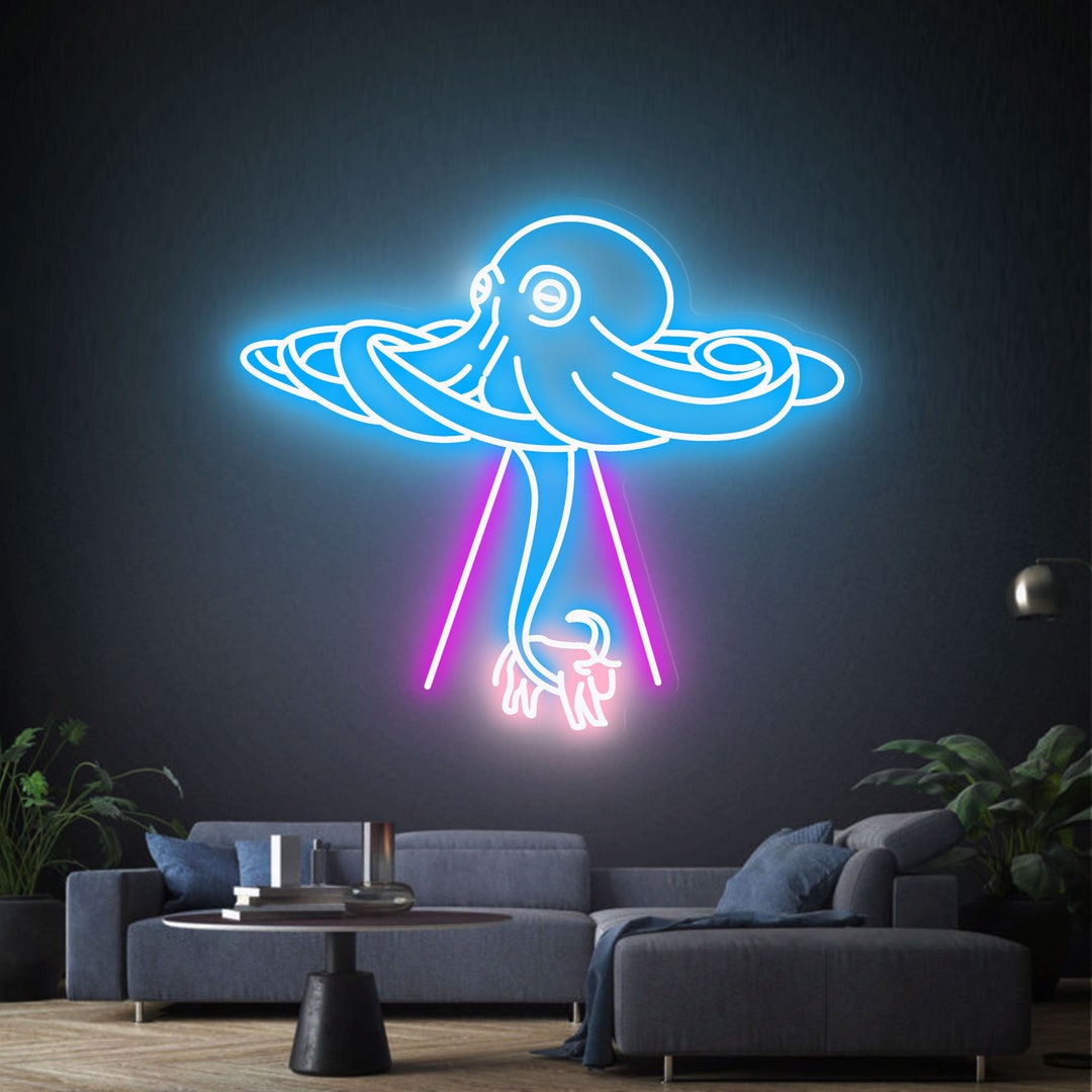 UFO Octopus Neon Sign, Octopus Catches Cow Neon Signs, Octopus LED Neon ...