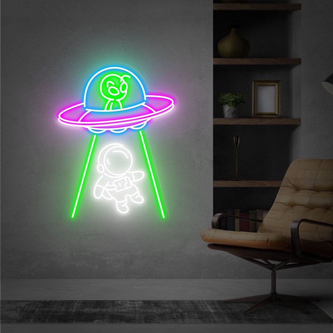 UFO Astronaut Neon Sign, LED Neon Lights, Neon Wall Decor Flying Saucer ...