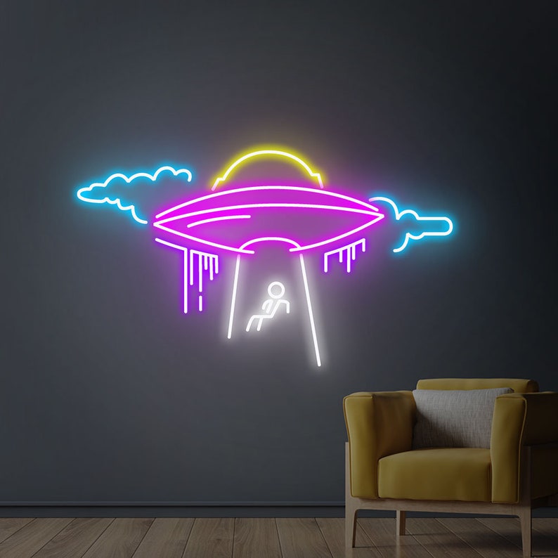 Ufo Neon Sign Led Neon Lights Cloud Neon Wall Decor Flying Etsy