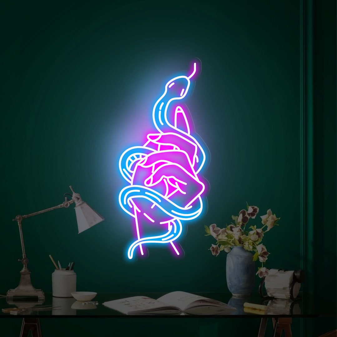Woman's Hand With Snake Neon Sign, Woman Led Light, Neon Sign Bedroom ...