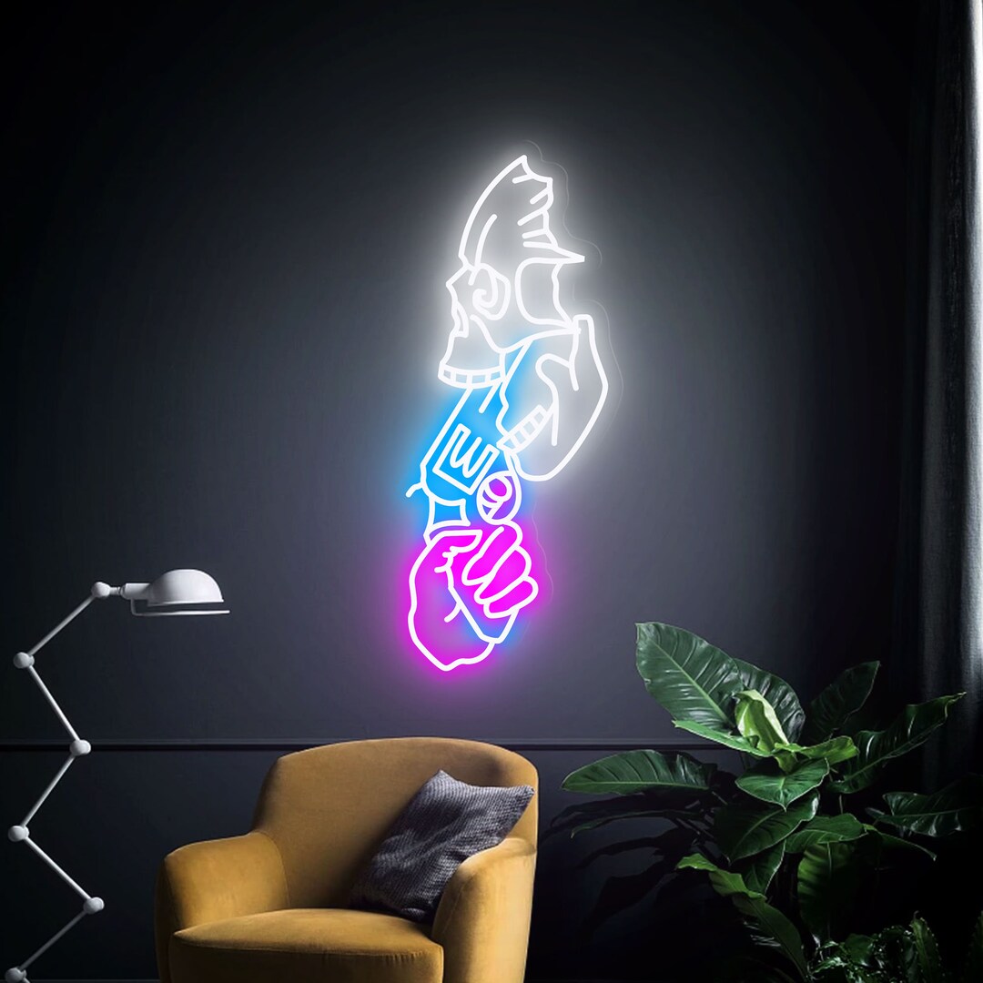 Suicide Skull Neon Sign, Shooting Skull by Revolver Neon Sign, Gun ...