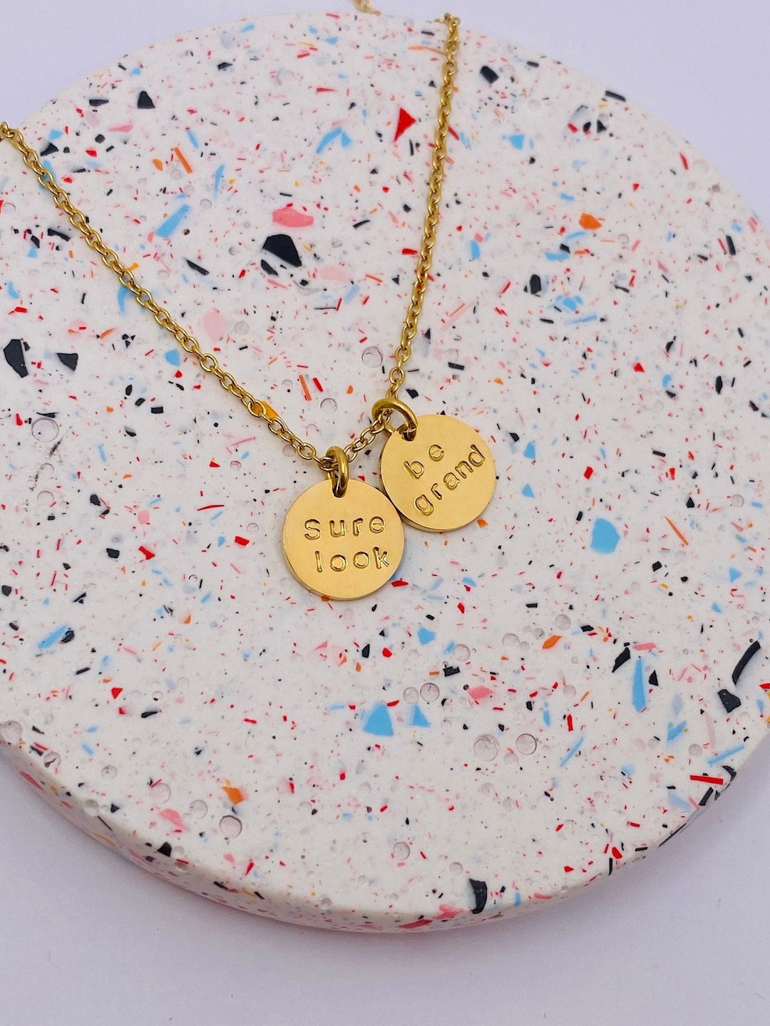 SURE LOOK Be GRAND Double Disc Gold & Silver Necklace, Custom Necklace ...